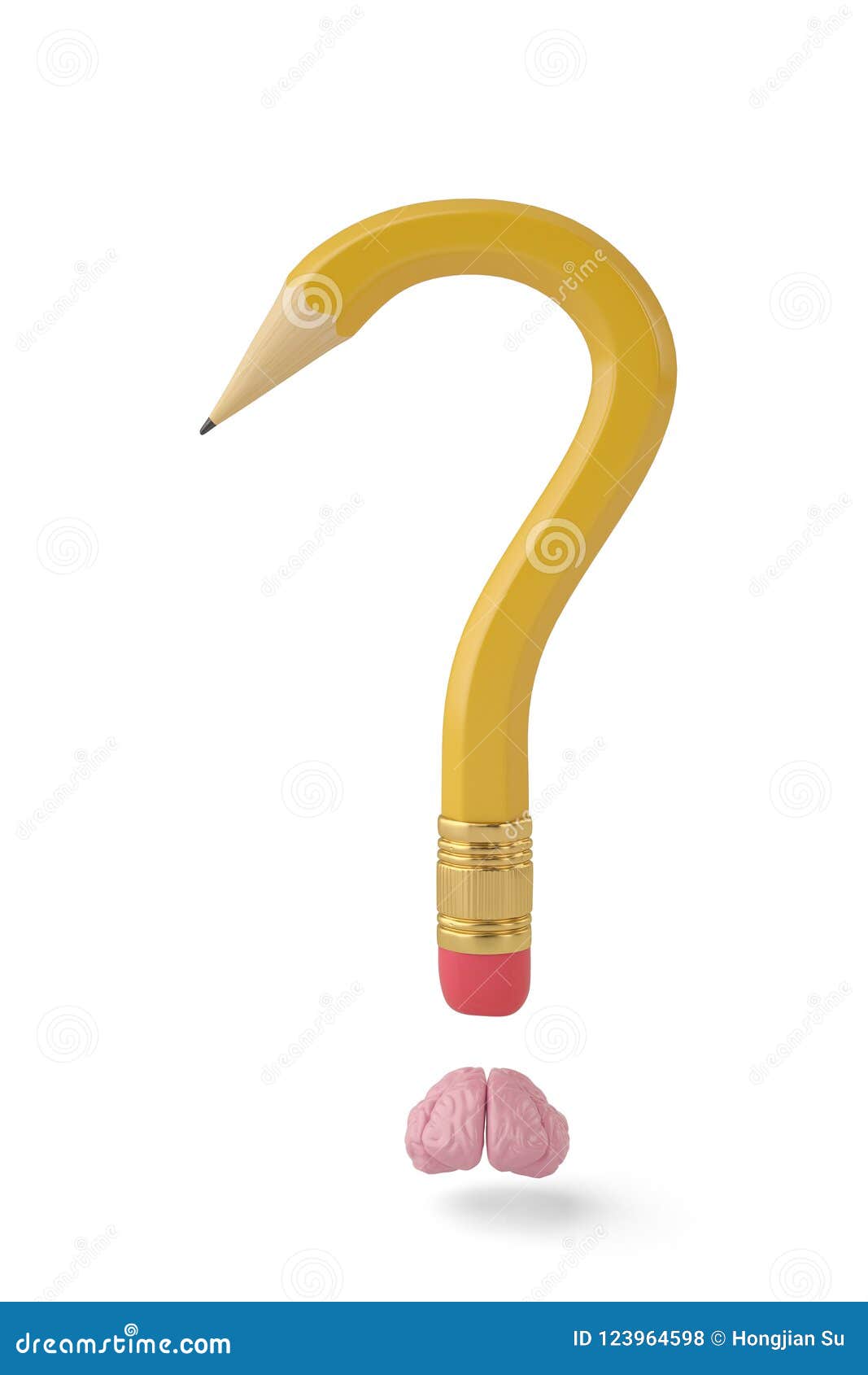 Pencil and Brain Composition Question Mark Pattern 3d Illustration ...