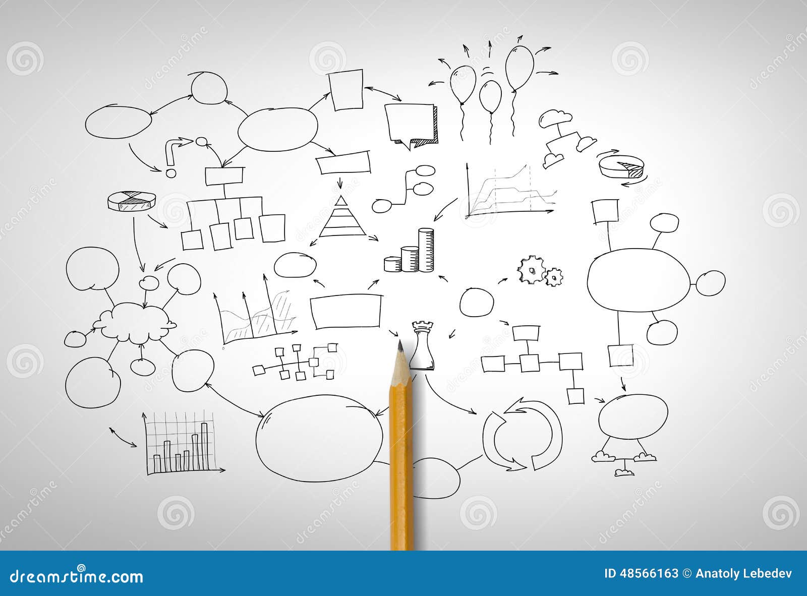 Pencil on Brainstorm Diagram Stock Illustration - Illustration of ...