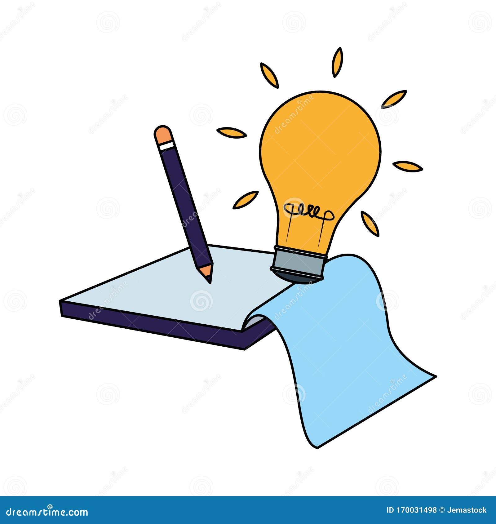 Pencil with Bulb Light and Notebook Stock Vector - Illustration of ...