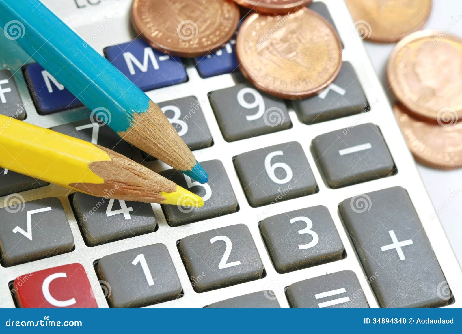Pencil and calculator stock photo. Image of information - 34894340