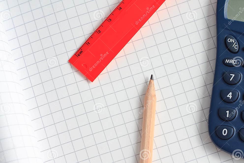 Pencil, Calculator and Spacer Stock Photo - Image of sharp, book: 11750222