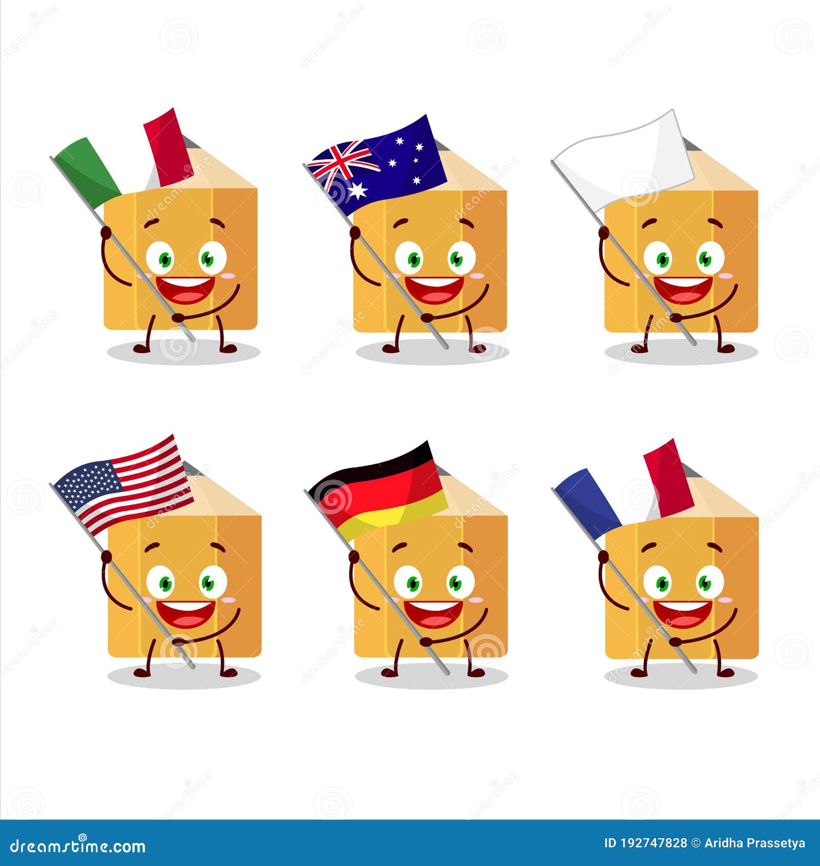 Pencil Cartoon Character Bring the Flags of Various Countries Stock ...