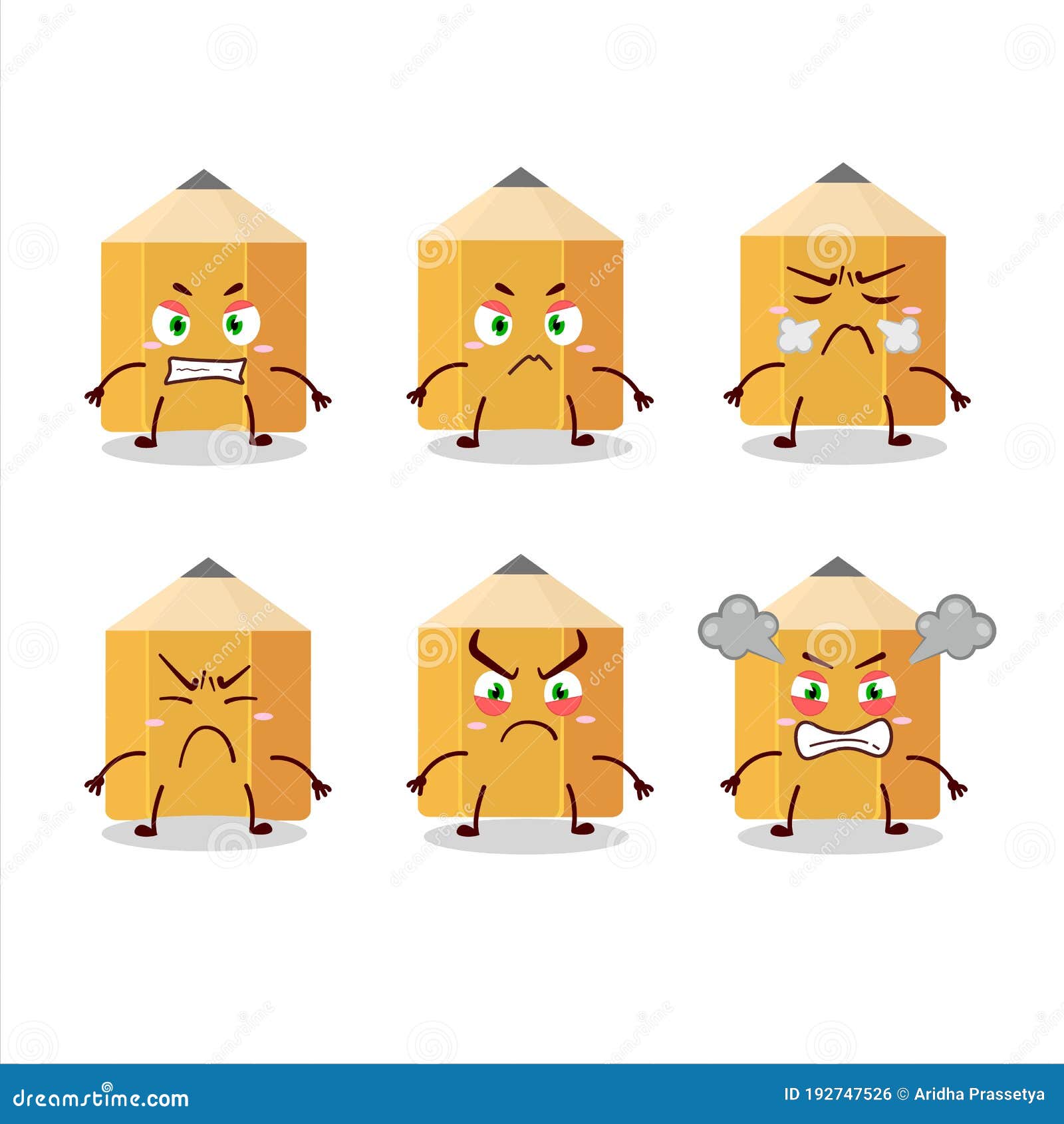 Pencil Cartoon Character with Various Angry Expressions Stock Vector ...