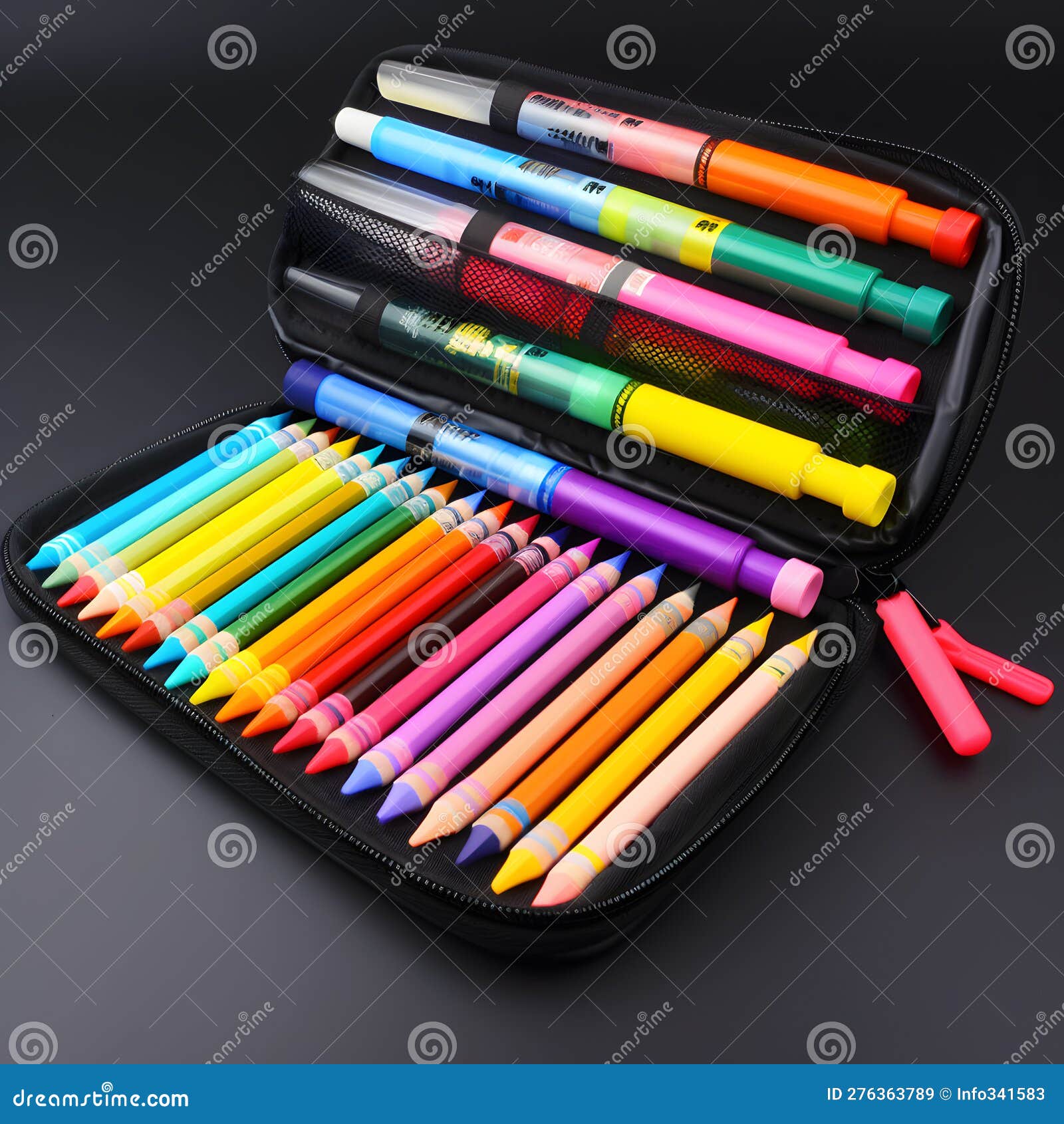 A Pencil Case Filled with Markers Pens and Highlighters Two Created ... A Pencil Case Filled with Markers Pens and Highlighters Two Created ...