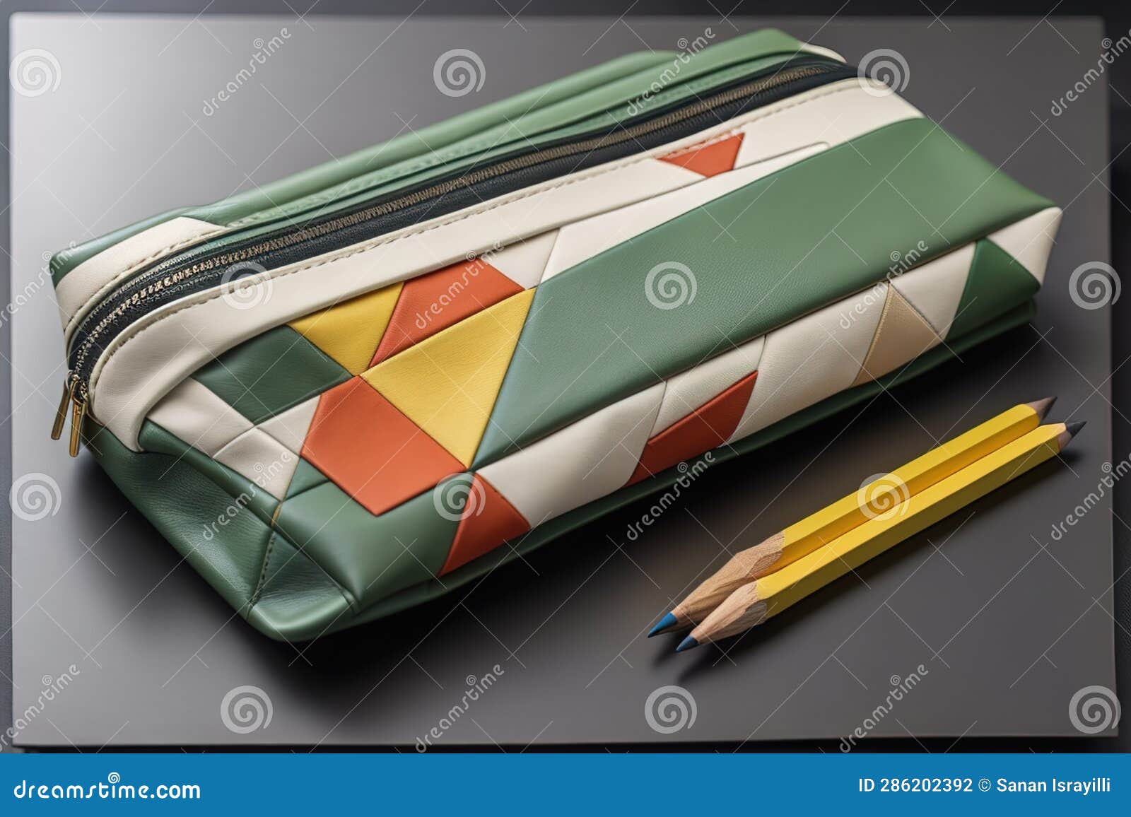 Pencil Case and Pencils on a Black Table, Closeup. Generative Ai Stock ...