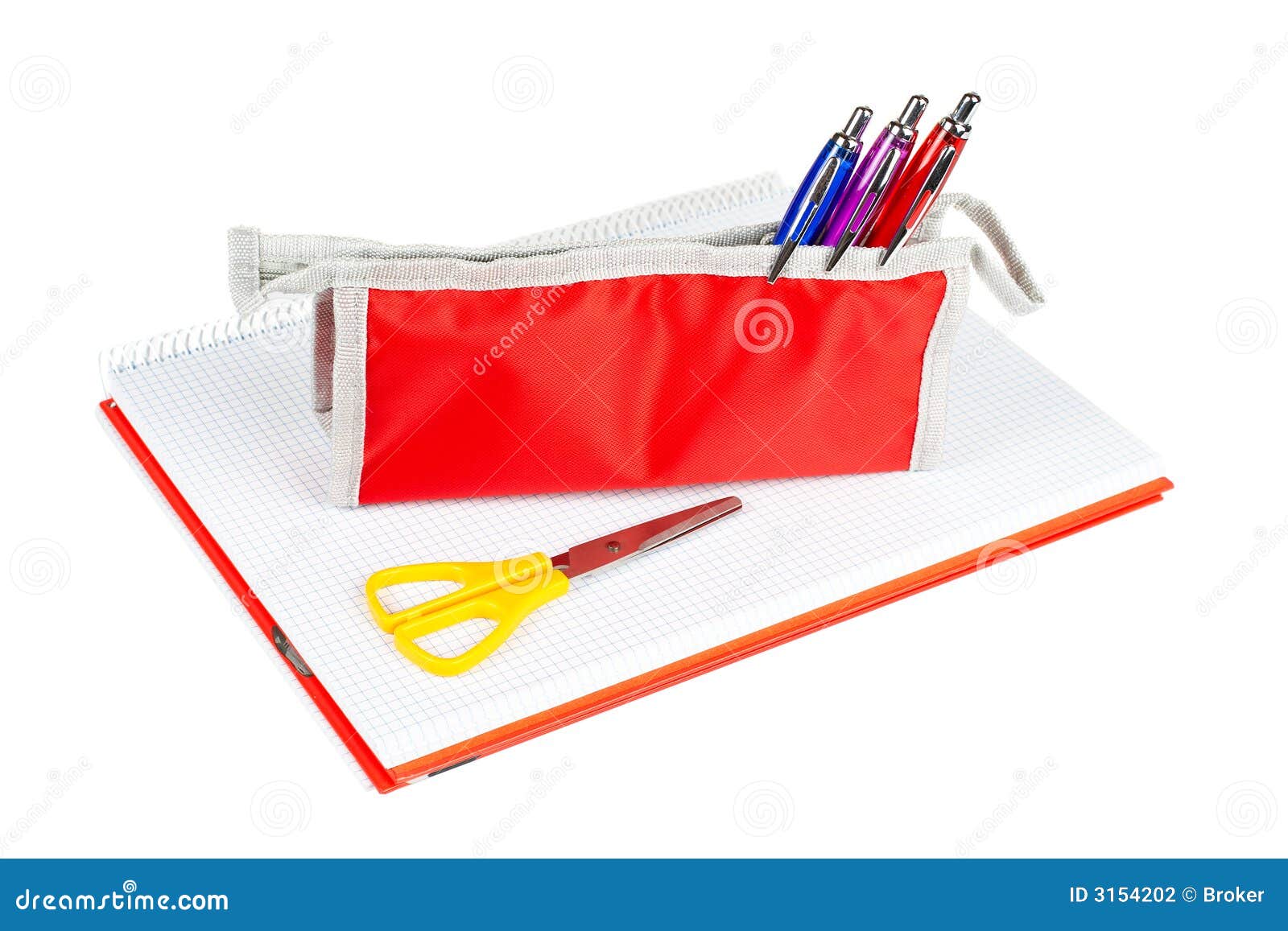 Pencil case and scissors stock photo. Image of drawing - 3154202