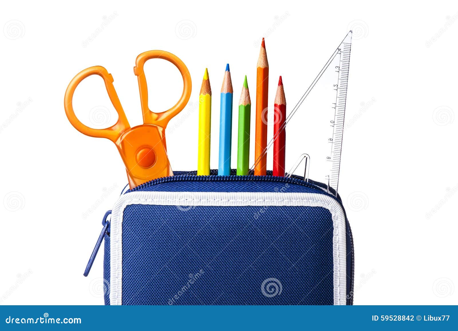 Pencil Case Scissors Ruler Isolated Stock Photo - Image of white ...