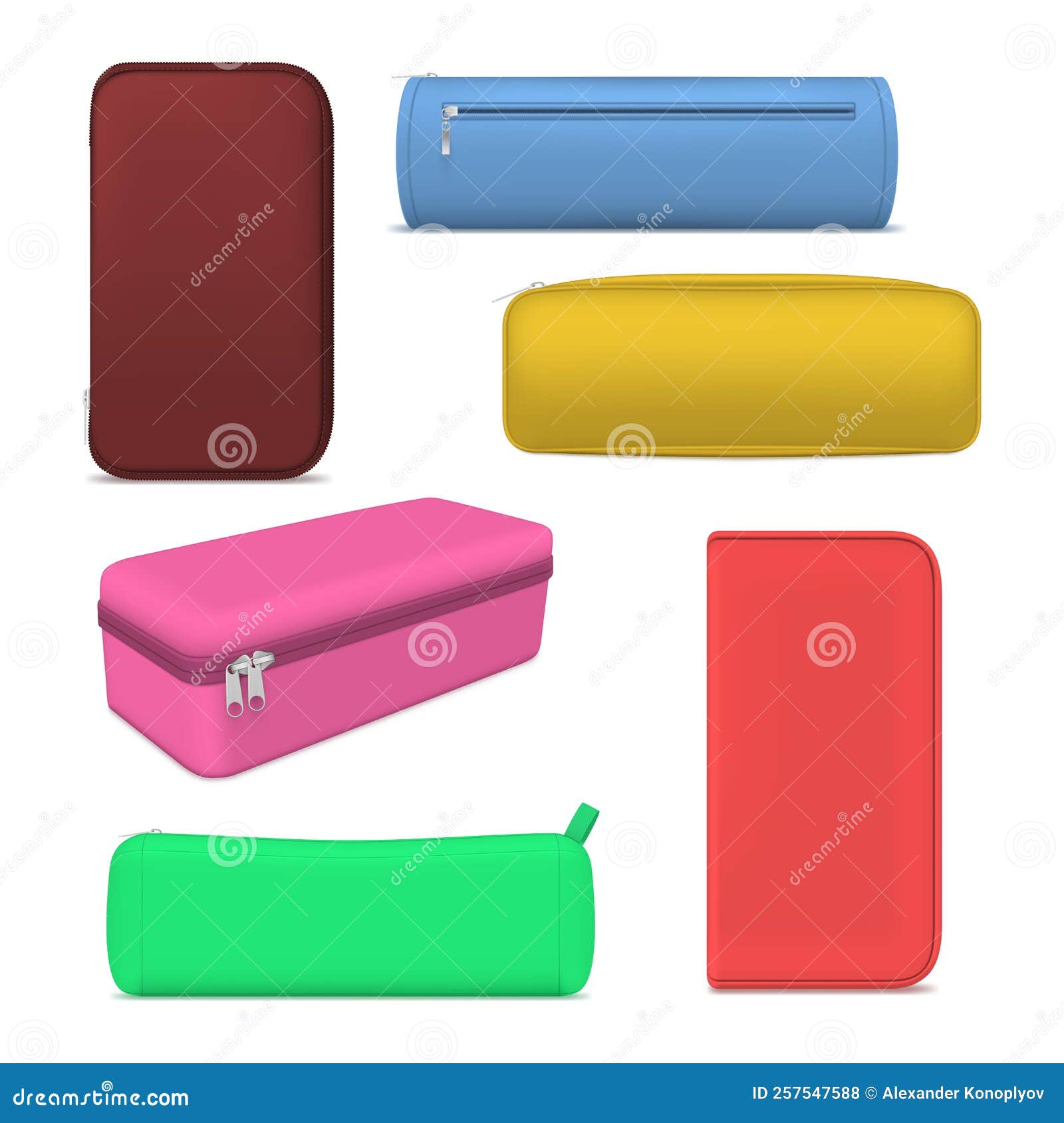 Pencil Case Set Realistic Vector Educational Accessory Container with ...