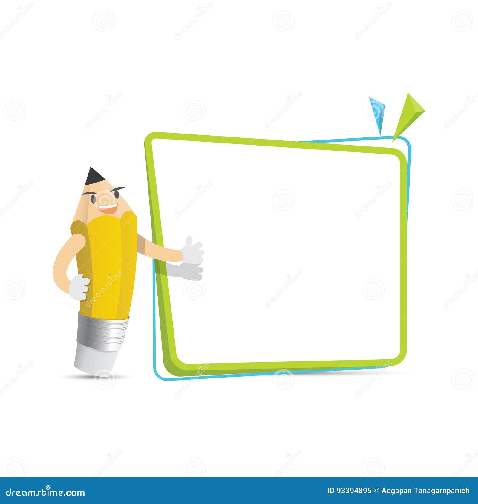 Pencil Character Cartoon Design and Text Box Frame for Message Stock ...