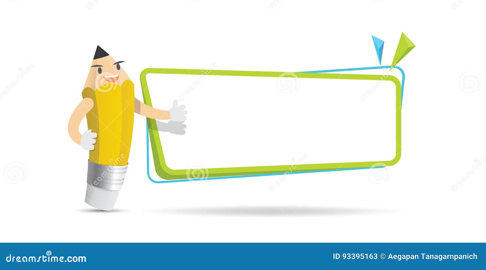 Pencil Character Cartoon Design and Text Box Frame for Message Stock ...