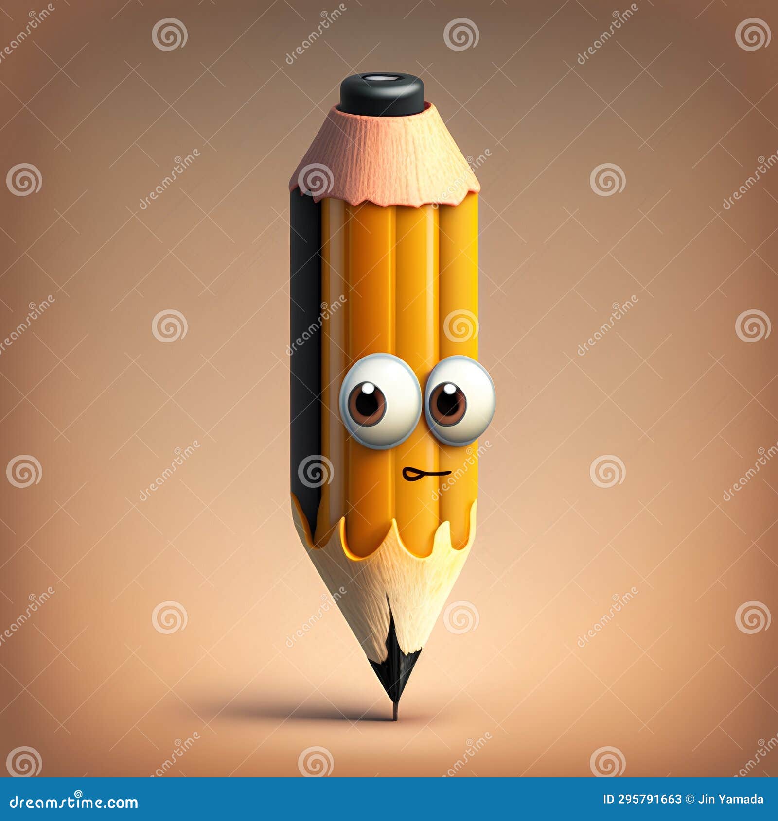 Pencil Character with Smiley Face and Pencil. 3d Illustration Stock ...