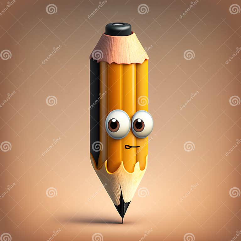 Pencil Character with Smiley Face and Pencil. 3d Illustration Stock ...