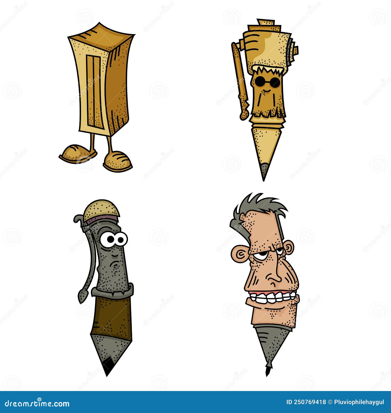 Cute Pencil Character Vector Illustrations and a Pencil Sharpener Man ...