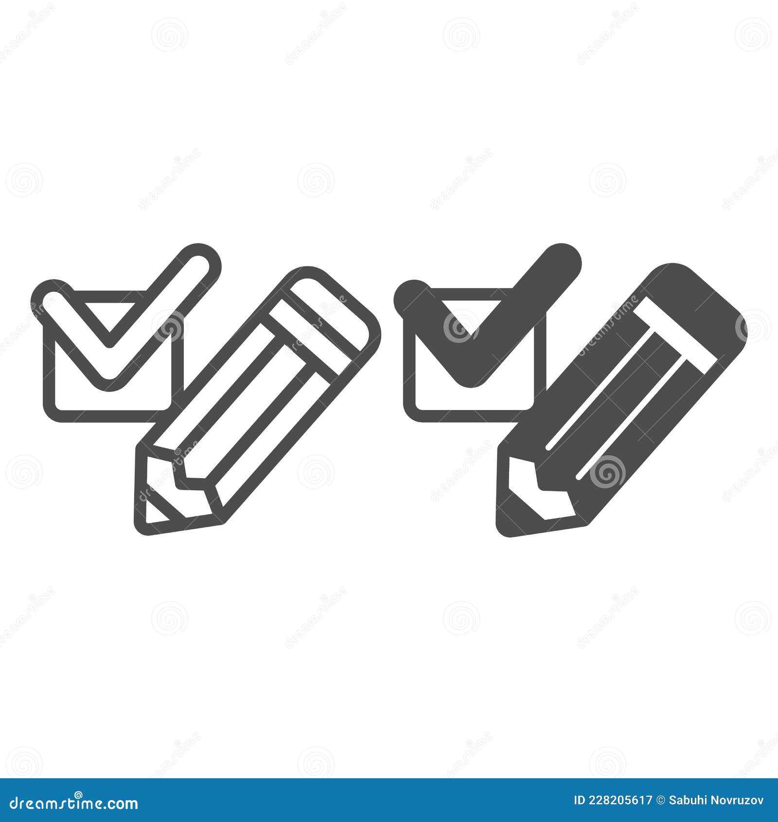 Pencil with Check Mark, Done Line and Solid Icon, Productivity Concept ...