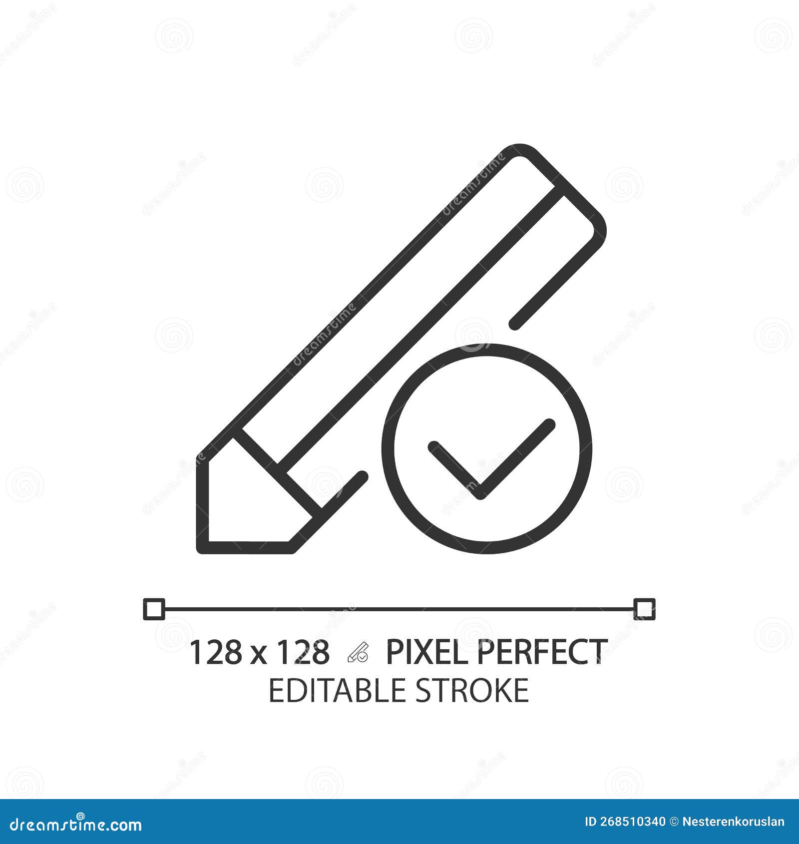 Pencil with Check Mark Pixel Perfect Linear Icon Stock Vector ...