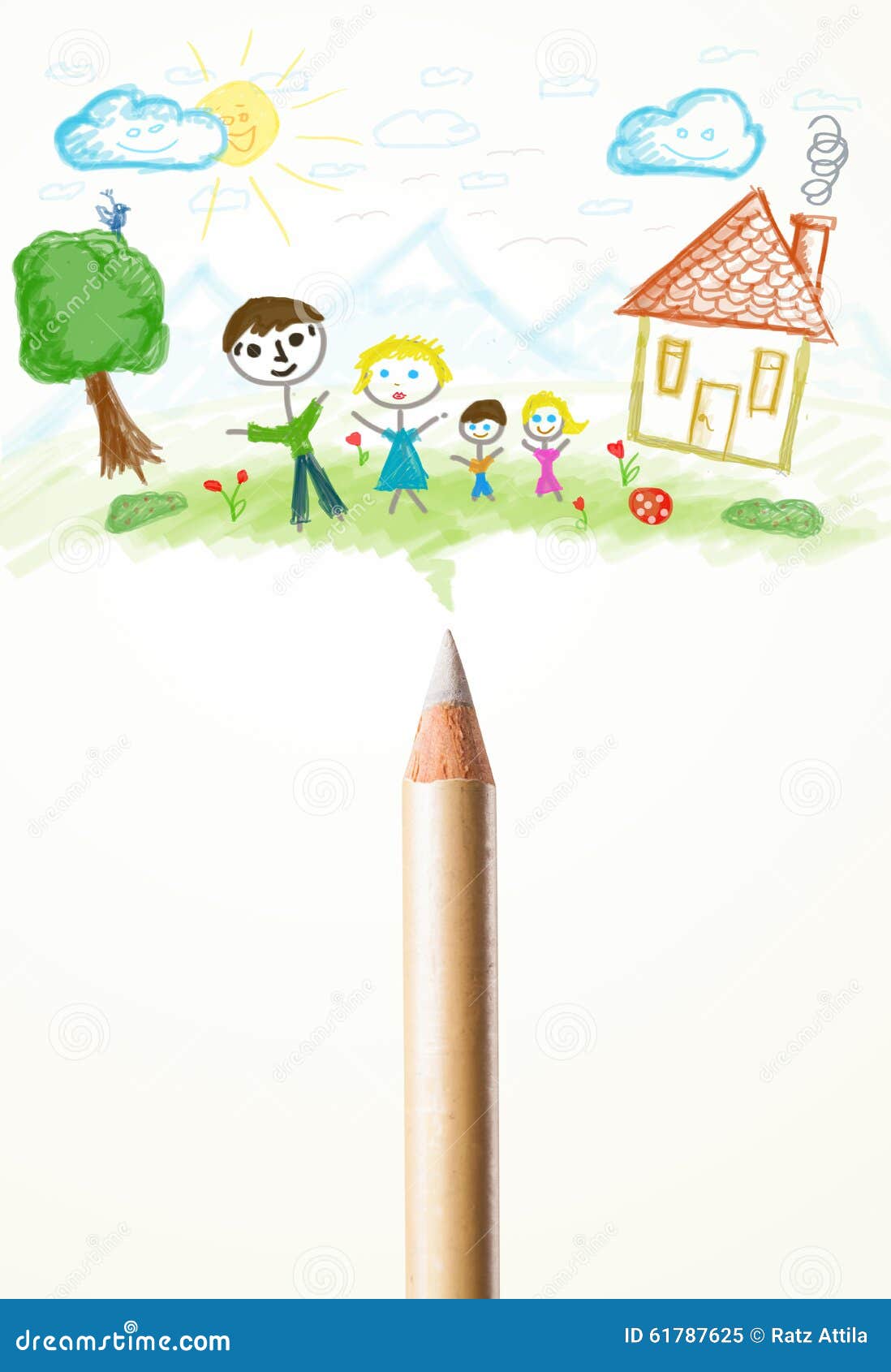 Pencil Close-up with a Drawing of a Family Stock Image - Image of ...