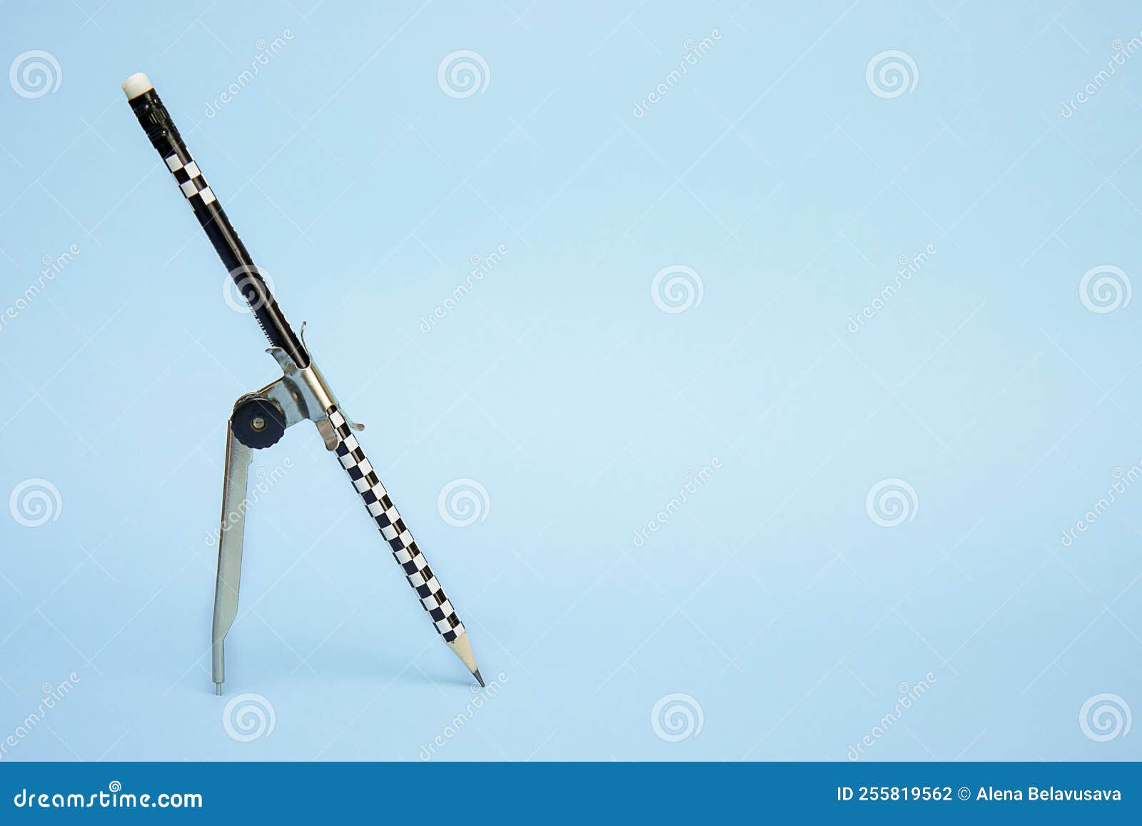 Pencil with Compass on Blue Background with Copy Space Stock Photo ...