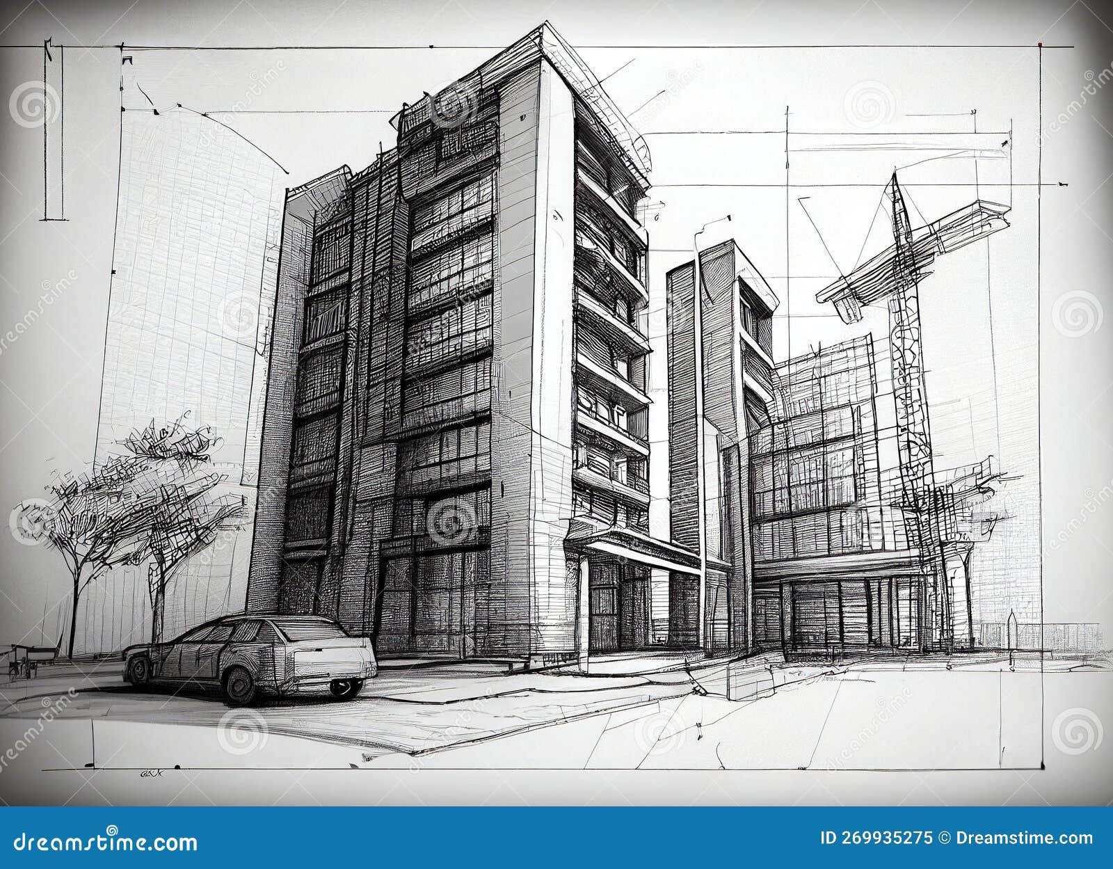 Pencil Concept Sketch Drawing of a Modern Building Made with Generative ... Pencil Concept Sketch Drawing of a Modern Building Made with Generative ...