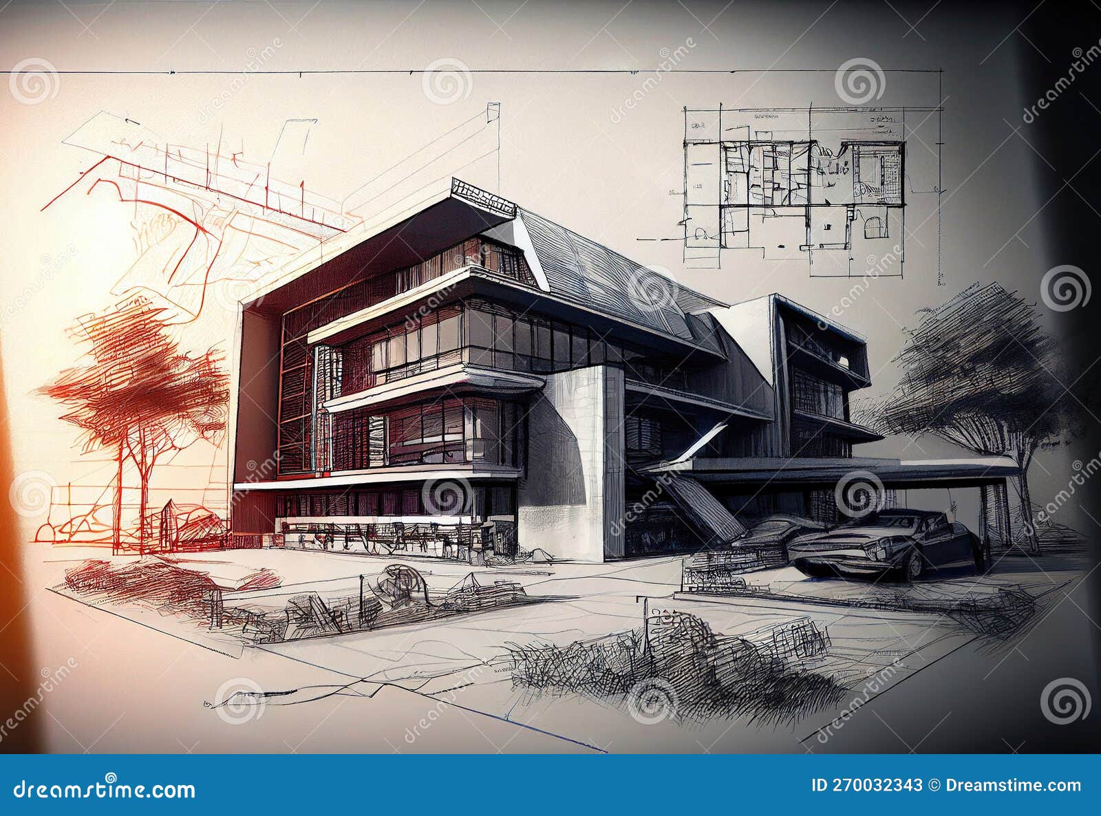 Pencil Concept Sketch Drawing of Modern Building Made with Generative ... Pencil Concept Sketch Drawing of Modern Building Made with Generative ...