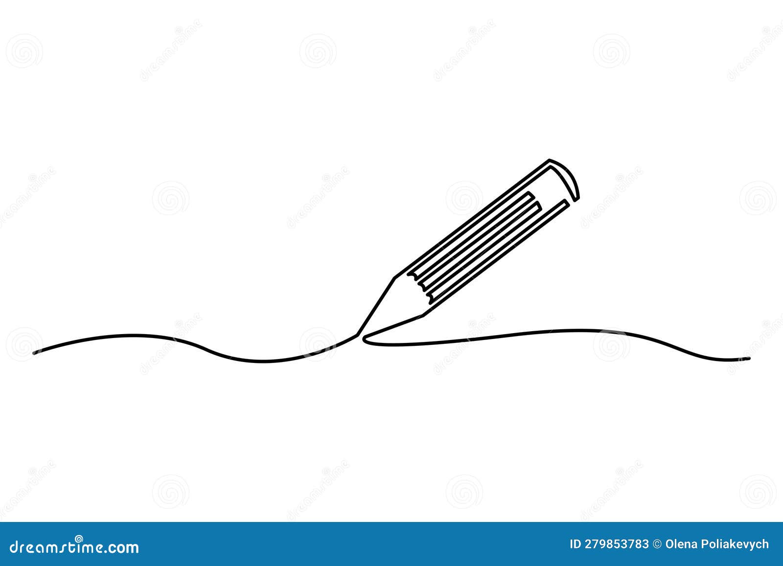 Pencil with Continuous One Single Line Drawing Isolated. Vector ...