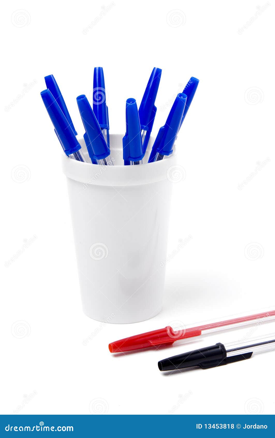 Pencil Cup Filled with Pens and a Pair of Pens Out Stock Photo - Image ...