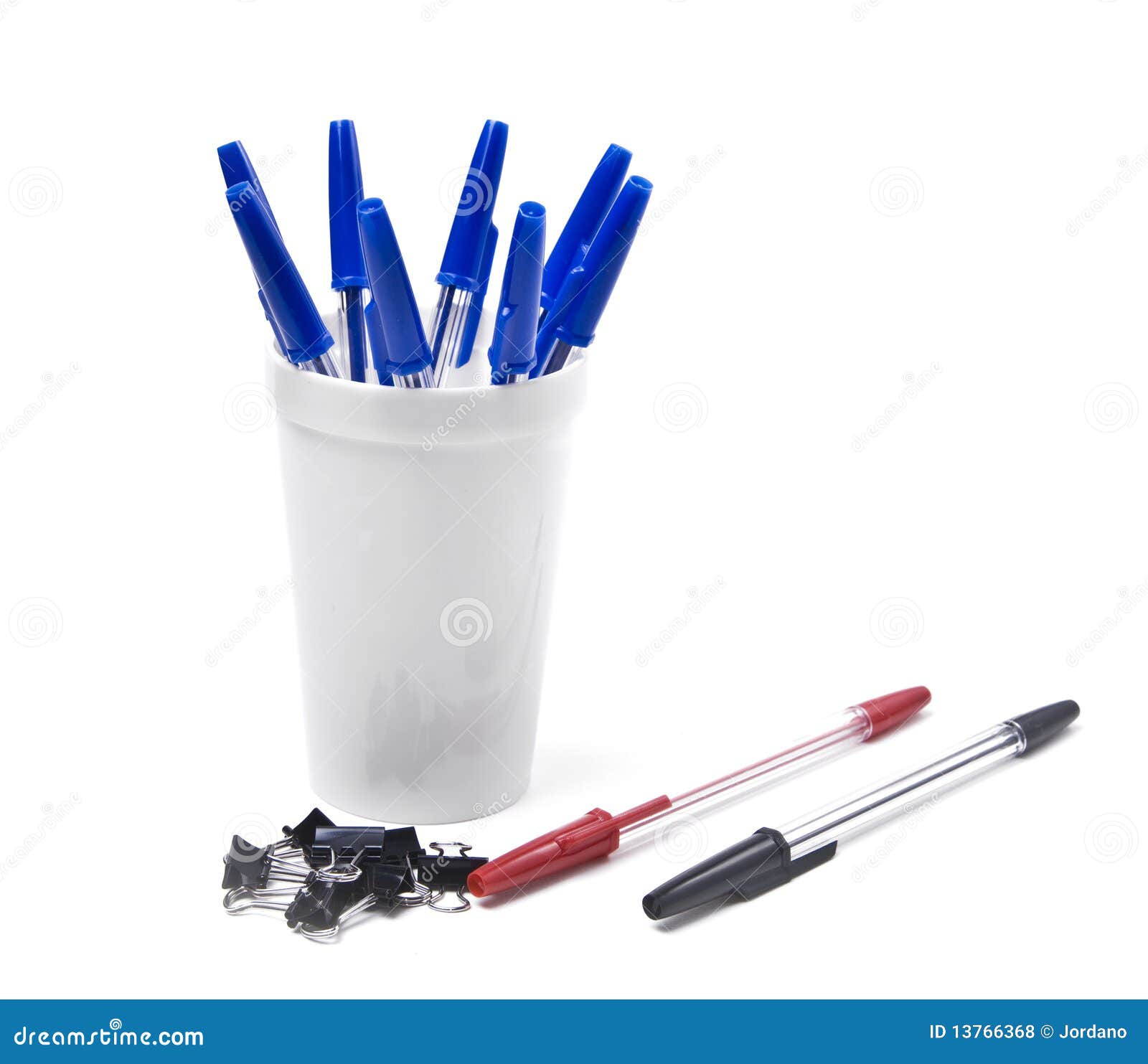 Pencil Cup Filled With Pens And A Pair Of Pens Out Royalty Free Stock ...