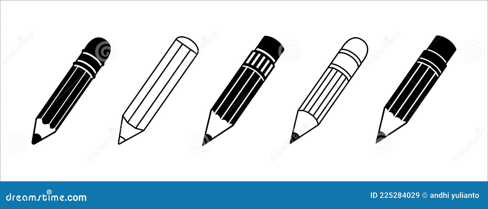 Pencil Cute Icon Set. Crayon Pen Vector Illustration Stock Vector ...