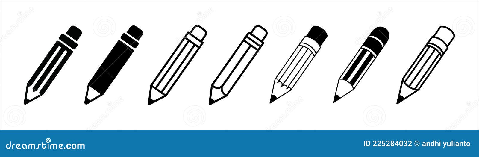 Pencil Cute Icon Set. Crayon Pen Vector Illustration Stock Vector ...