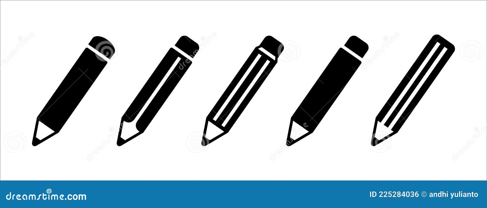 Pencil Cute Icon Set. Crayon Pen Vector Illustration Stock Vector ...