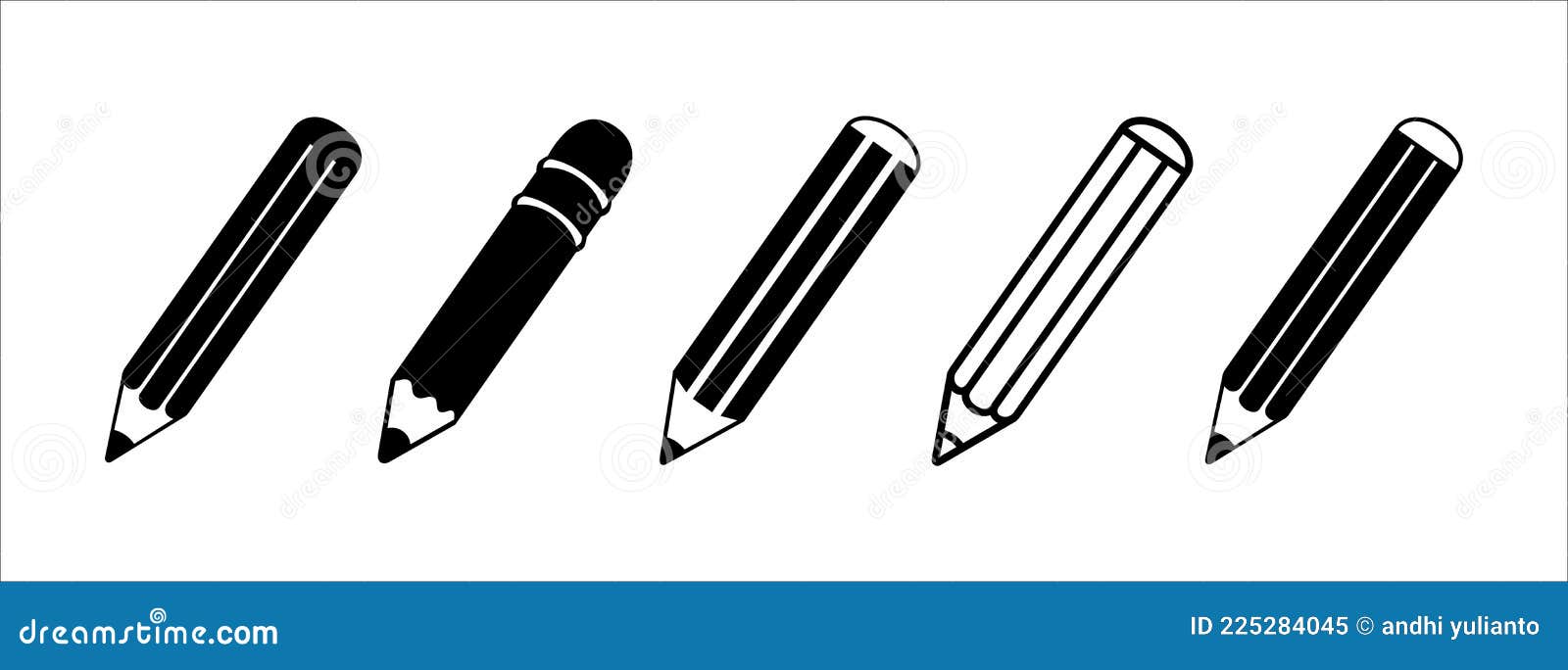Pencil Cute Icon Set. Crayon Pen Vector Illustration Stock Vector ...