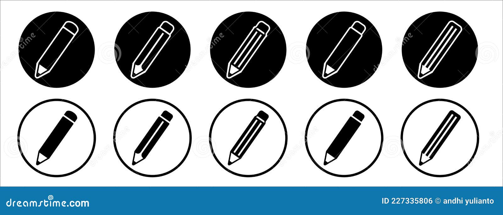 Pencil Cute Icon Set. Crayon Pen Vector Illustration Stock Vector ...