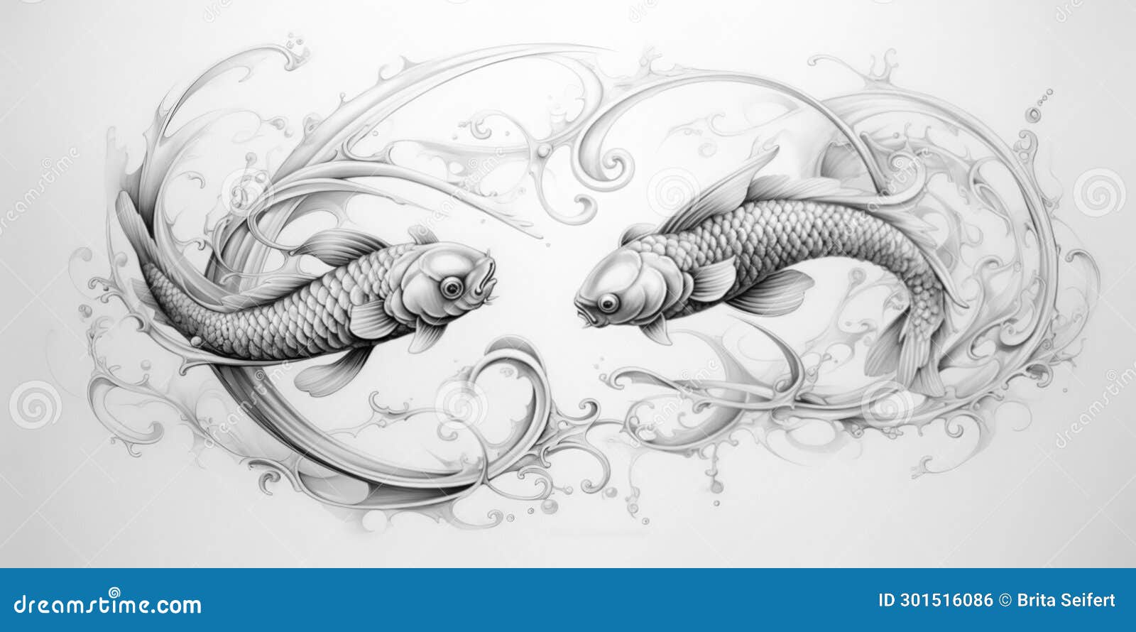 Pencil Drawing of Zodiac Sign Pisces Stock Illustration - Illustration ...