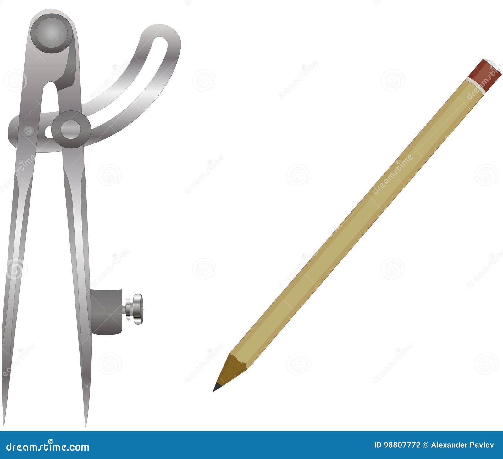 Pencil and Drawing Compass stock vector. Illustration of preschool ...