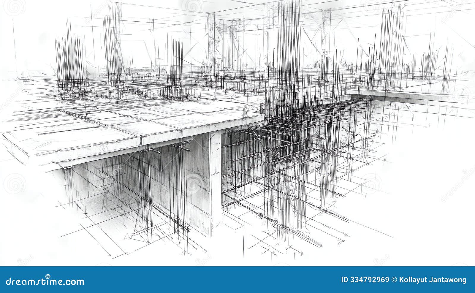 Pencil Drawing of a Construction Site Concept - Detailed Site ...