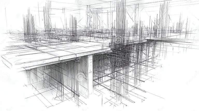 Pencil Drawing of a Construction Site Concept - Detailed Site ...
