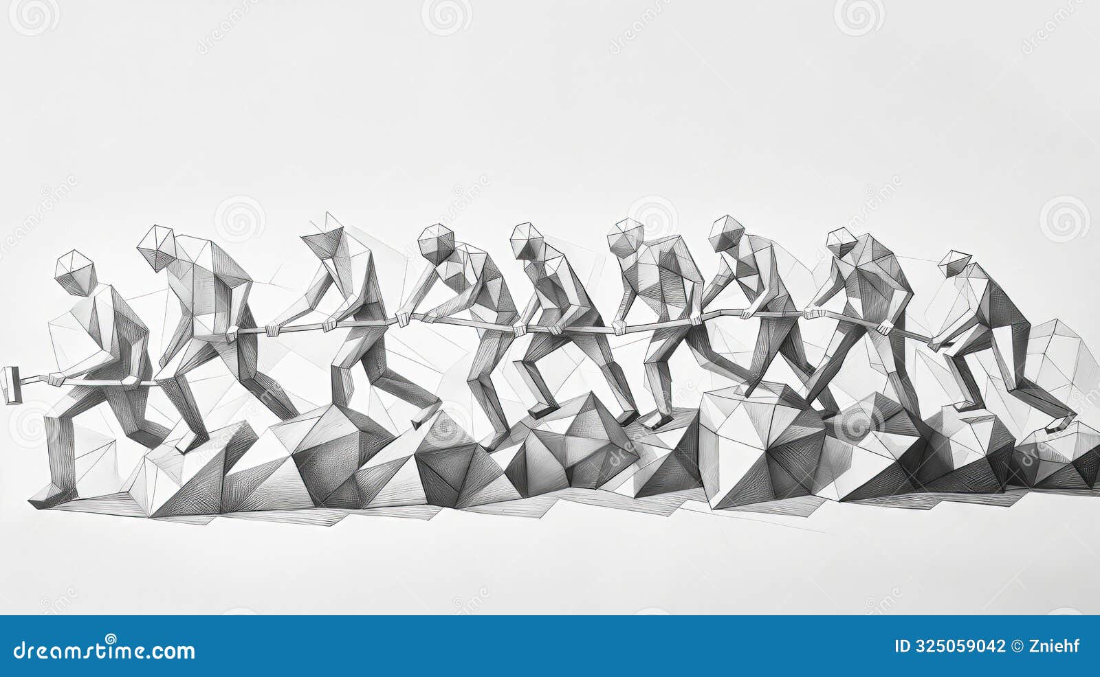 Pencil Drawing of Construction Workers Working Together To Pull a Rope ...