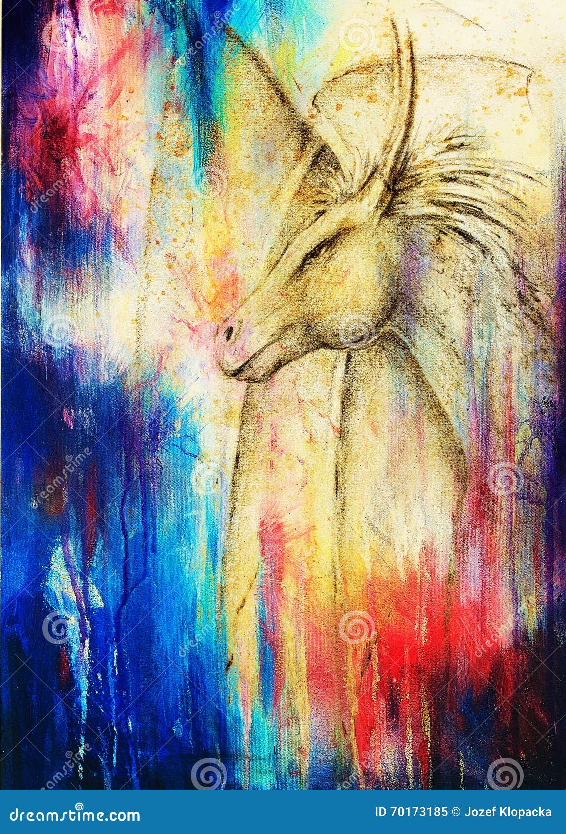 Drawing Of Dragon Head On Papier With Abstract Background. Stock ...