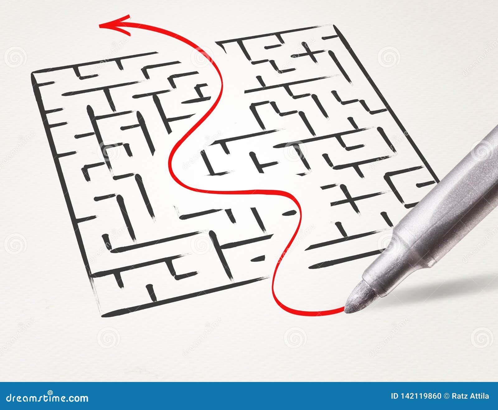 Pencil Drawing the Exit Way Out from Maze Stock Illustration ...