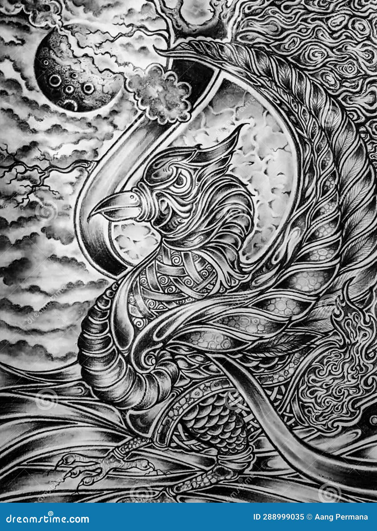 Pencil Drawing of Garuda Bird or Phoenix Bird Stock Illustration ...