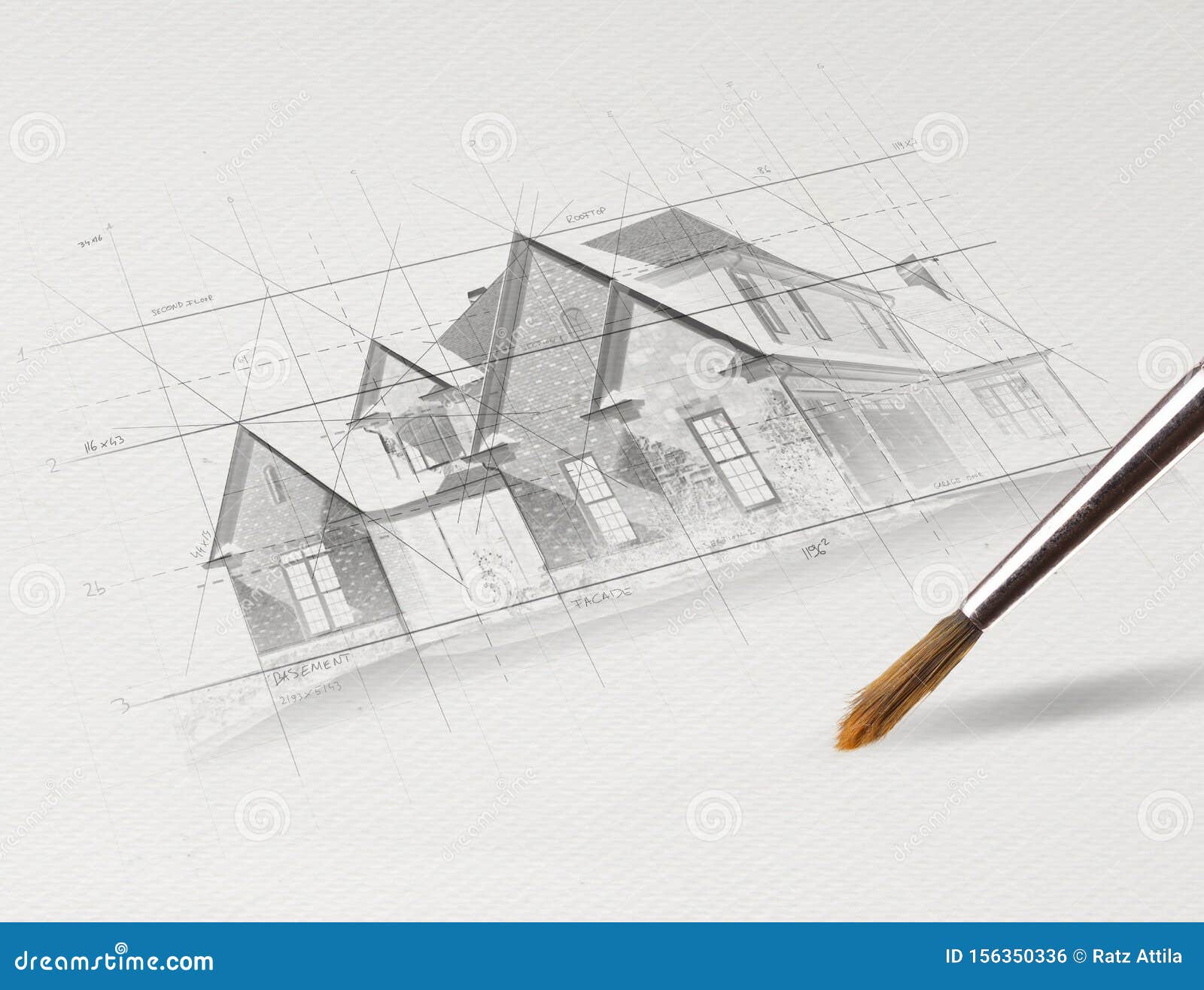 Pencil Drawing House Plan Concept Stock Photo - Image of landscaping ...