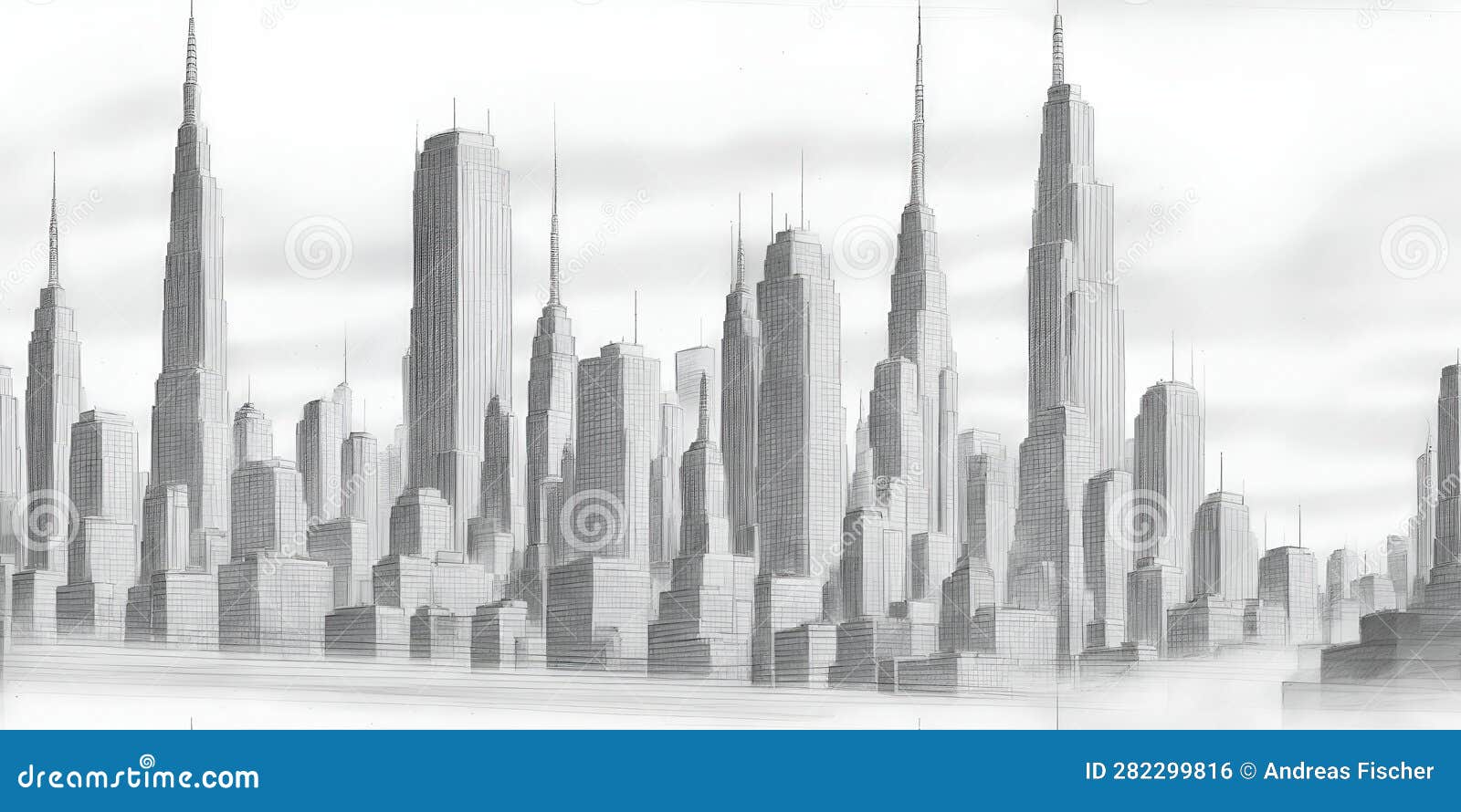 Pencil Drawing of a Large Modern City with Skyscrapers. Stock ...