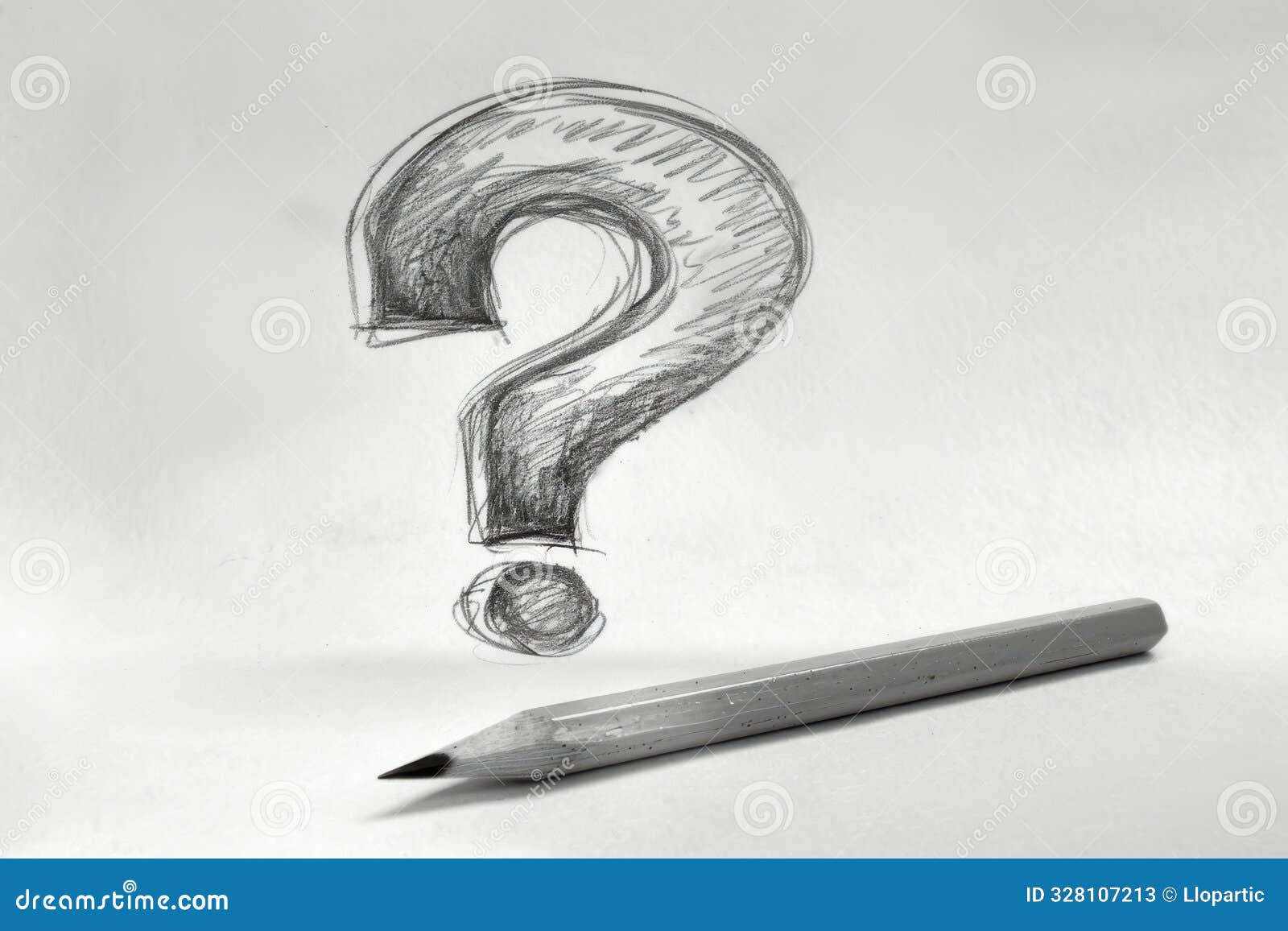 Pencil Drawing Of A Large Question Mark On White Paper, With A Pencil ...