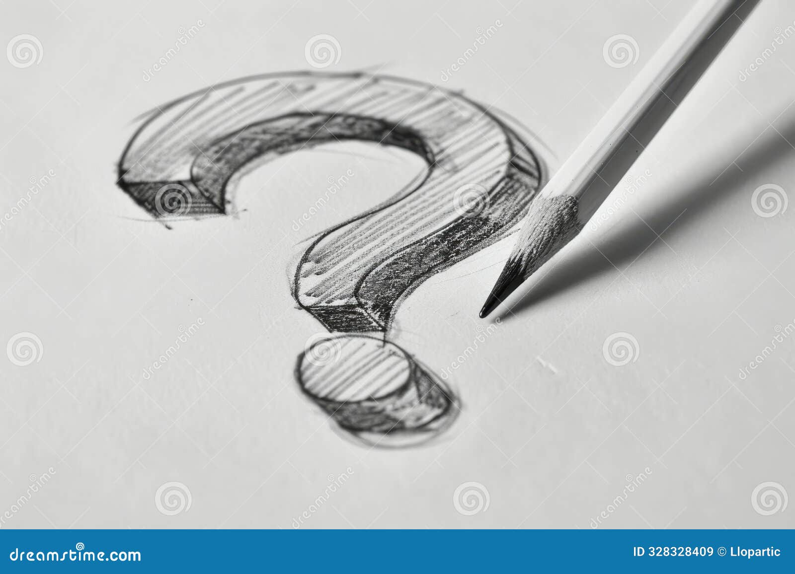 Pencil Drawing of a Large Question Mark on White Paper, with a Pencil ...