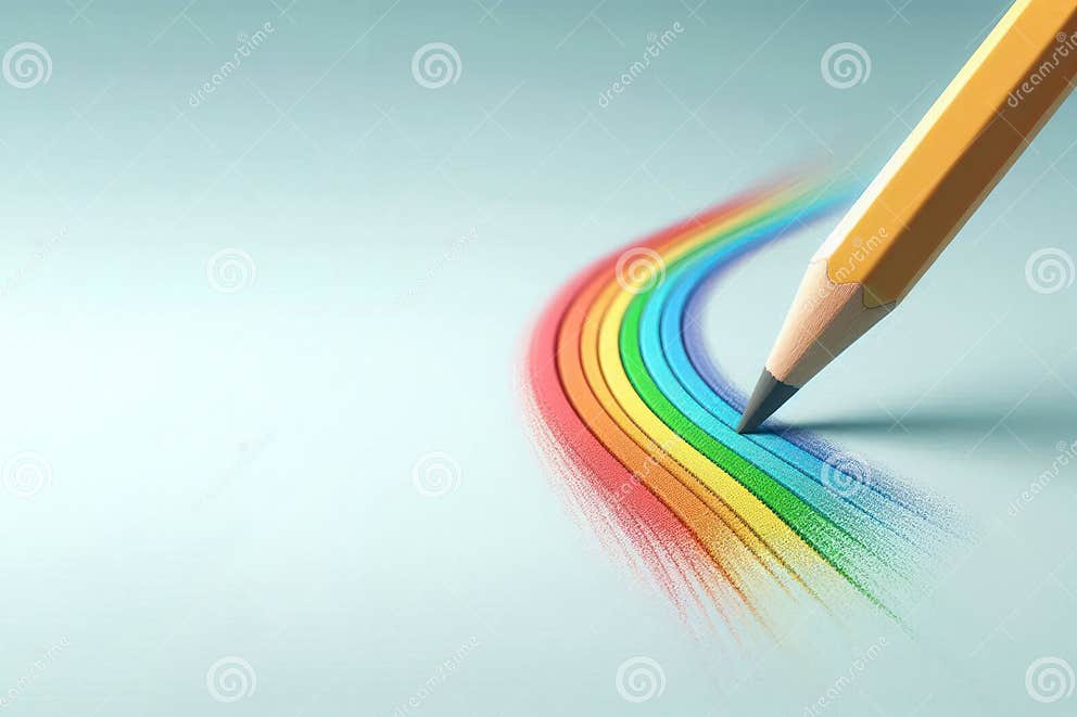 Pencil Drawing a Multi-colored Rainbow. Space for Text. Stock Image ...
