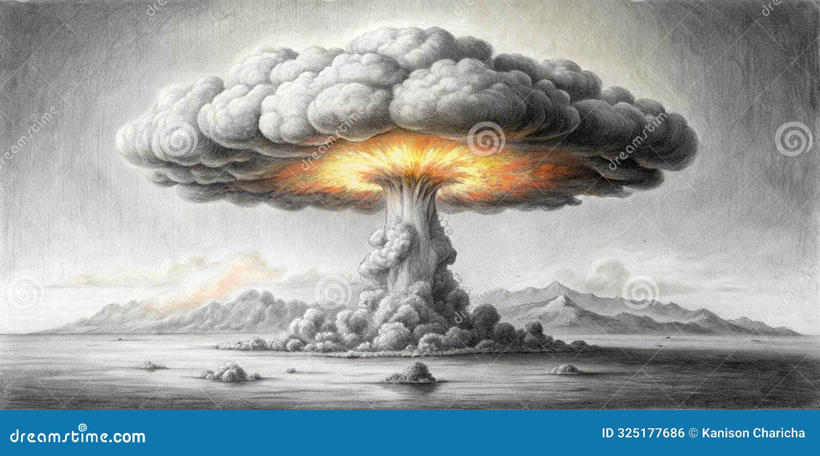 Pencil With Nuclear Explosion Mushroom Shape, Creative Explosion Or ...