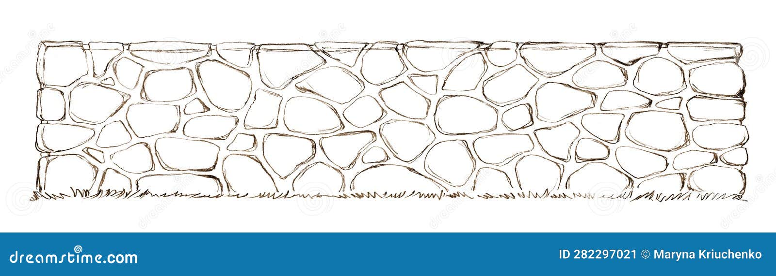 Pencil Drawing. Old Stone Fence Stock Illustration - Illustration of ...