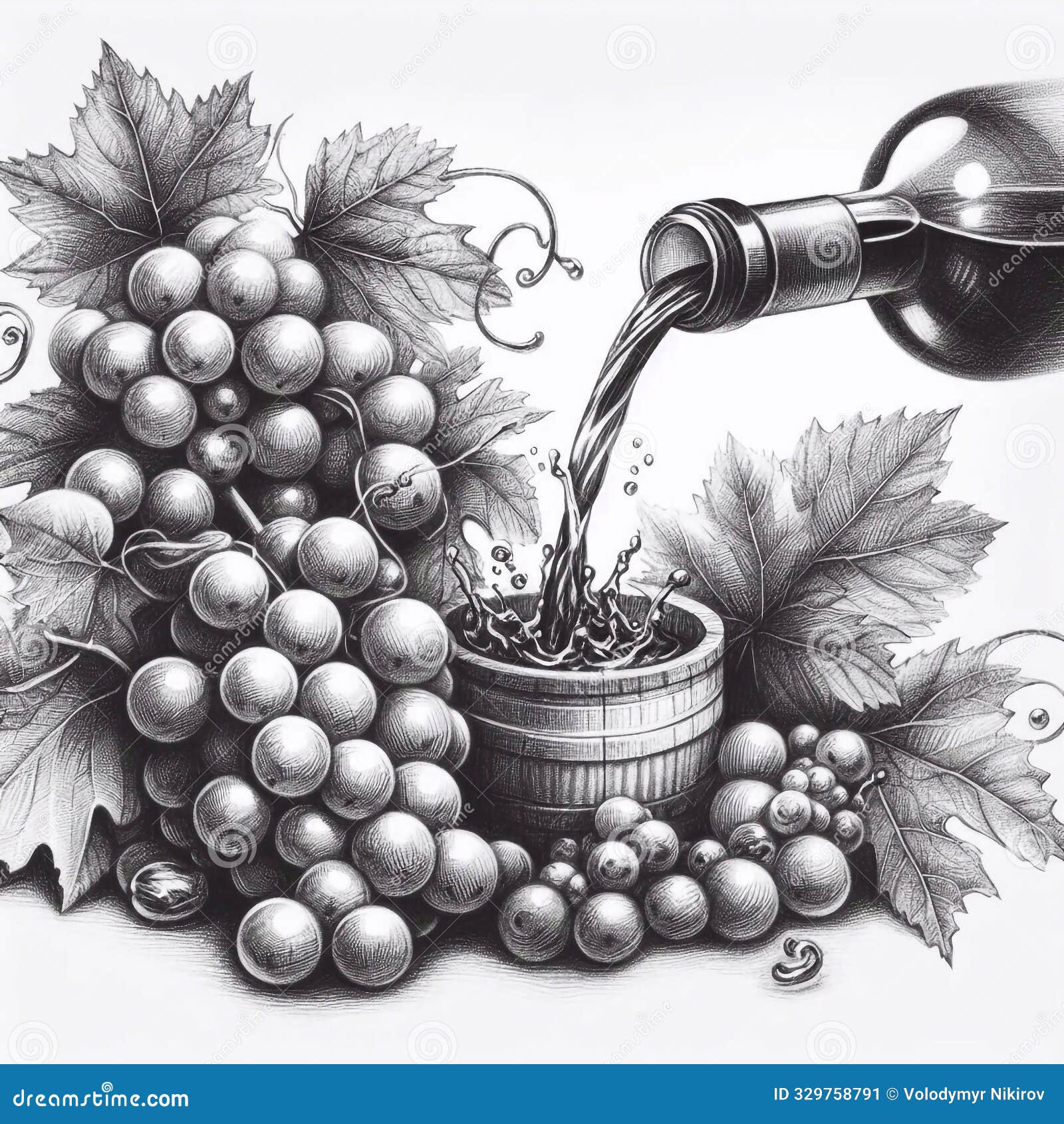 Pencil Drawing of Pouring Grape Wine. Generated AI Stock Illustration ...