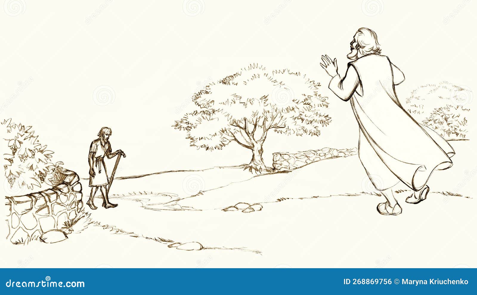 Pencil Drawing. the Prodigal Son Goes Home Stock Illustration ...