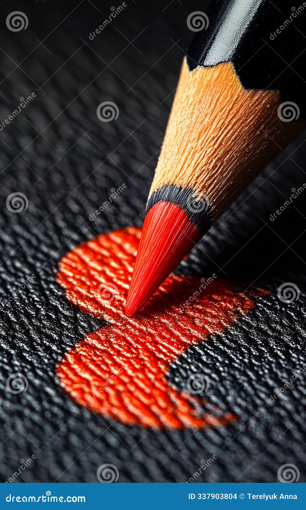 A Pencil is Drawing a Red Line on a Black Surface Stock Photo - Image ...