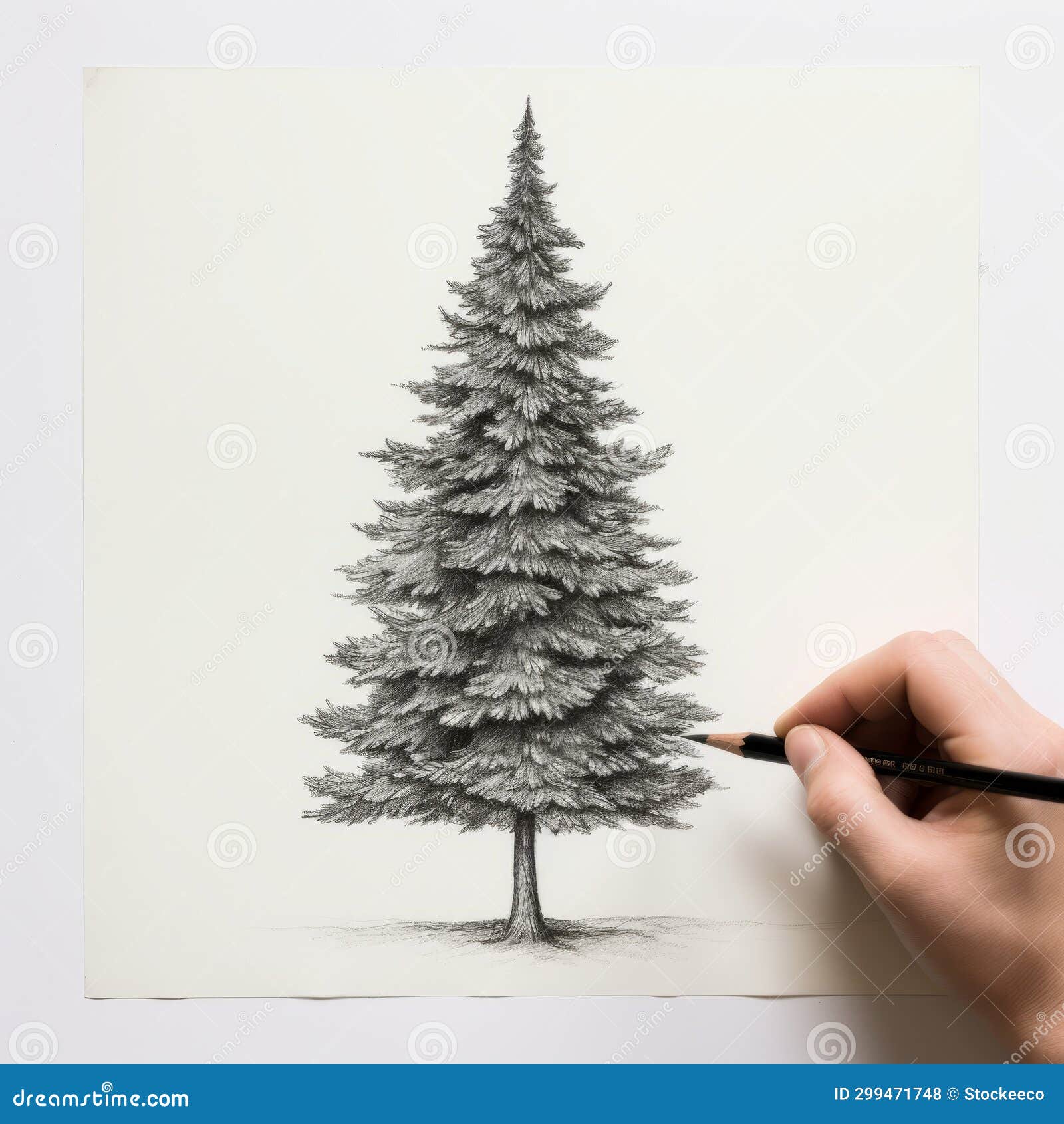 Hyperrealistic Hand-drawn Pine Tree: Detailed and Ornate Illustration ...